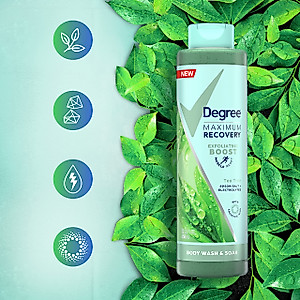 Degree Body Wash and Soak Post-Workout Recovery Skincare Routine Exfoliating Tea Tree + Epsom Salt + Electrolytes Bath and Body Product, 22 Fl Oz (Pack of 4)