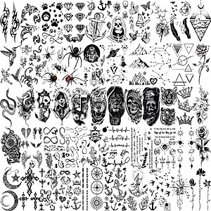 Shegazzi 62 Sheets Wolf Lion Skeleton Temporary Tattoos For Men Women Arm, 3D Realistic Tattoo Stickers For Adults Kids Neck, Black Scary Skull Halloween Vampire Fake Tatoos Snake Flower Compass