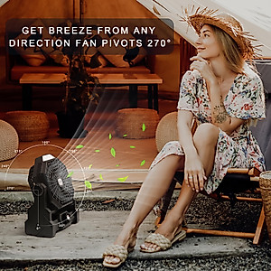 ESENY Camping Fan with LED Lantern, Battery Powered Fan 10900mAh,Portable Fan Rechargeable Outdoor Tent Fan,Stepless Speed and Quiet, Battery Operated Fan for Tent,Picnic, Barbecue, Travel (Black)