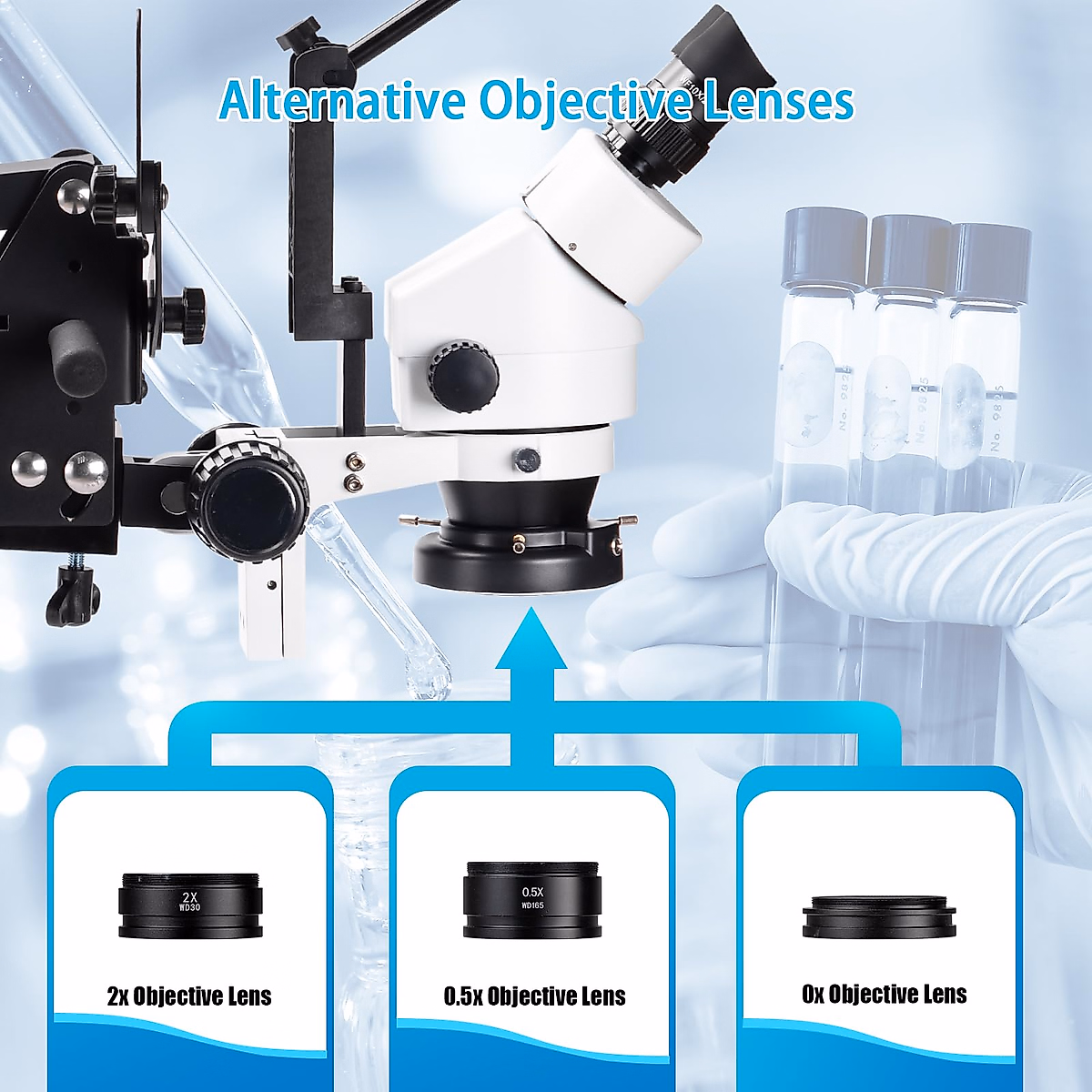 DZQ Micro Inlaid Mirror 7X-45X Multi-Directional Microscope Set Working Distance 3.7-11.8 inch Micro-Setting Microscope Spring Bracket with Ring Light(Upgraded Version)