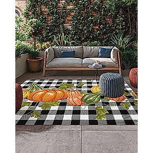 Outdoor Rugs for Patio 4x6ft,Fall Thanksgiving Farm Vegetable Pumpkin Indoor Outdoor Area Rug Floor Carpet Washable Camping Mats for Deck Backyard Porch Decor - Vintage Buffalo Check