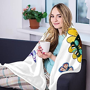 Beautiful Butterfly Sunflower Prints Soft Warm Cozy Blanket Throw for Bed Couch Sofa Picnic Camping Beach, 150×100cm