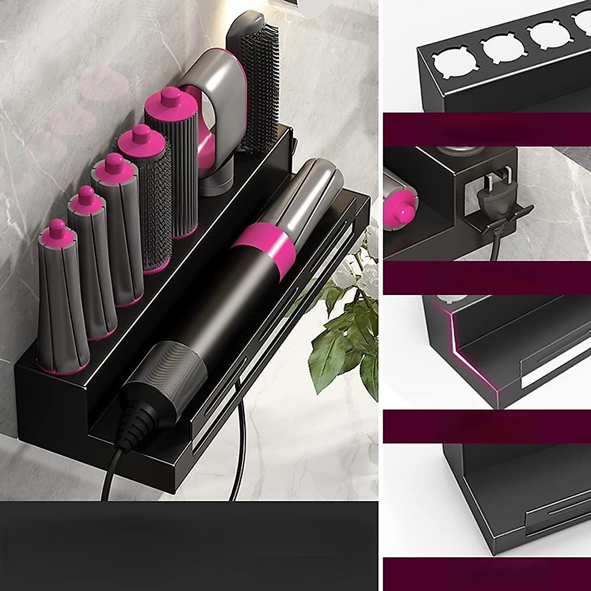 Lumclaw Wall mounted Dryer Hair Curler Storage Rack Suitable for Dyson Airwrap Bathroom Shelf Hair Care Tool Storage (A)