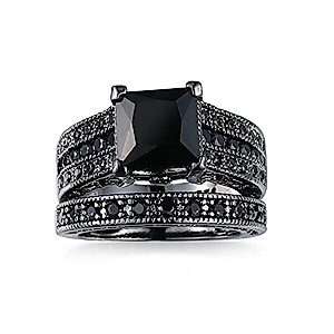 Kasmom 14K SS925 Ring Of Pure Obsidian Stone And Sapphire Gemstone Garnet Jewelry Ring Set For Women Men (Black, Sz 6)