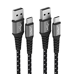 Hottips! USB C Cable 4ft 2-Pack Black Durable Braided Aramid Fiber 3A Fast Charge Type C Charger Cord, Compatible with Android, Samsung Galaxy, Note, Pixel, LG, Switch, PS5 Controller