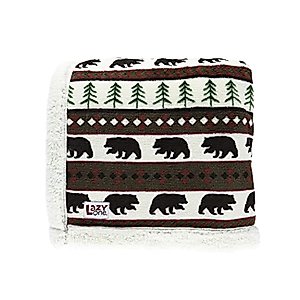 LazyOne Soft Polyester Sherpa Throw Blanket, Plaid and Animal Designs, One Size, Warm, Cozy (Bear Fair Isle)