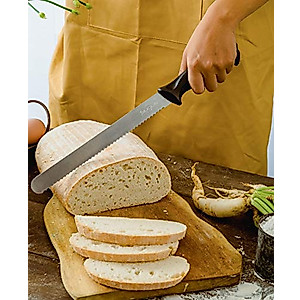 SUGUS HOUSE Professional 10 inch Serrated Bread Knife for kitchen with Ergonomic handles, Bread Cutter, Ultra-Sharp Stainless Steel – Perfect for Slicing Bread, Cake (10 inch Blade, Black)