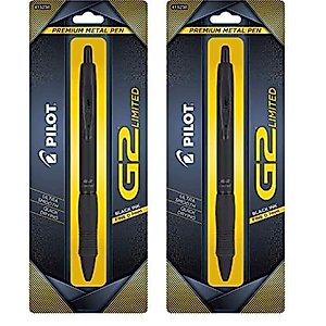 PILOT, G2 Limited Premium Gel Roller Pen, Fine Point 0.7 mm, Matte Black Barrel, Black Ink (Pack of 2)