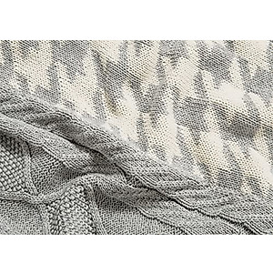 GunziStreet 100% Pure Cotton Knitting Throw Blanket Houndstooth Thousand-Bird Pattern Splicing Nordic Style Soft Warm Home Decor for Bed Couch Bedroom (Light Gray, 51x63)