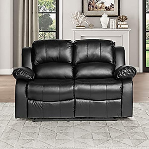 Lexicon Humphreys Loveseat Recliner - Soft Faux Leather Double Reclining Sofa, Manual Pull Tab, Wall Hugger, High-Density Foam, Solid Wood Frame, Easy Assembly, 62.5" W, Living Room, RV - Black