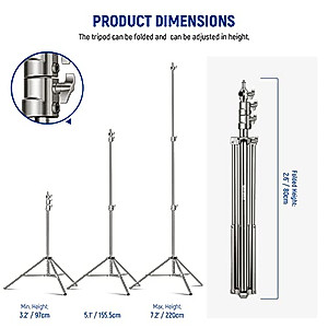 NEEWER 7.2ft/2.2m Stainless Steel Light Stand, Spring Cushioned Heavy Duty Photography Tripod Stand with 1/4” to 3/8” Universal Screw Adapter for Strobe,LED Video Light,Ring Light, Monolight, Softbox