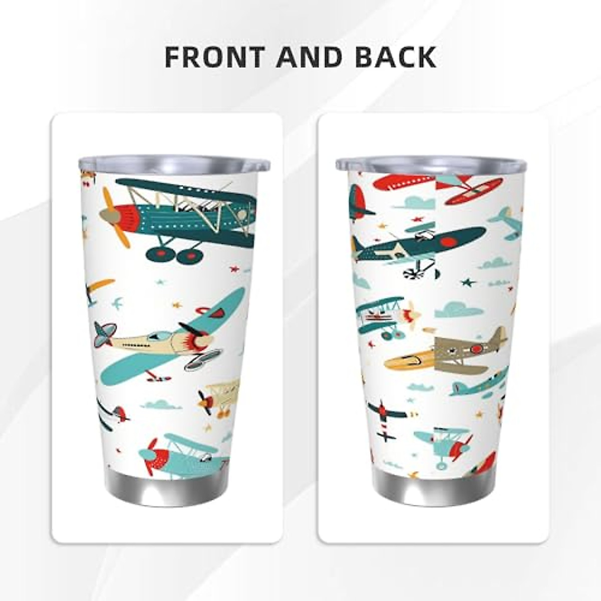 AYCZN Vintage Planes 20 OZ Tumbler Stainless Steel Travel Coffee Mug, Cartoon Aircraft Insulated Water Bottle with Lid and 2 StrawsLeakproof Thermal Cup