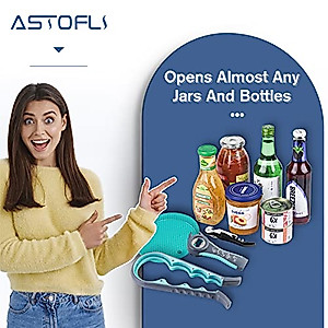 Astofli 5 Pack Bottle Opener Jar Opener For Weak Hands, Arthritic Hands, Seniors With 2 Pcs Silicone Rubber Jar Opener Gripper Pad, Easy Twist Jar Opener Tool Beer Bottle Cap Opener And Wine Key Set