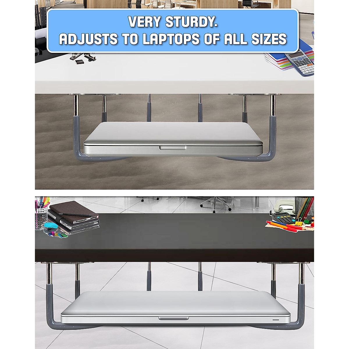 Skywin Under Desk Laptop Mount - 3 Racks in 1 Set to Hold Under Desk Laptop Holder Organizer Rack with Screws (Laptop Not Included)