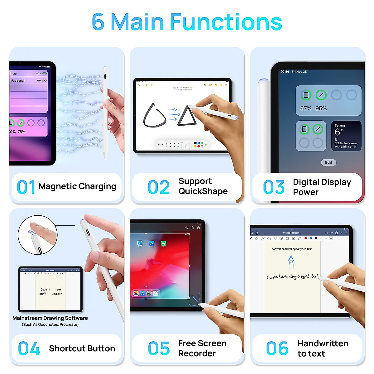 Pencil Same as Pencil 2nd Generation with Magnetic Wireless Charging Tilt Sensitivity,Stylus Pen for 10/9/8/7/6 Generation Pro 12.9/11 inch Air 5/4/3 Mini 6/5