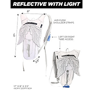 Fydelity Festival Hydration Backpack ANGEL WINGS Hydration Pack Festival Gear Retro Hydration Pack Backpack for Men and Women Hydrapak Water Backpack Festival backpack - Silver Metallic