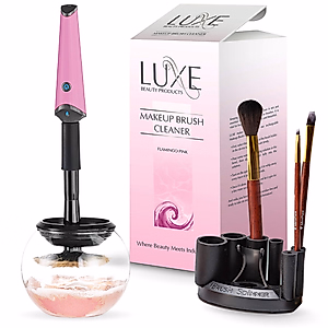 Luxe Electric Makeup Brush Cleaner, Pink, USB Charging Station, 3 Adjustable Speeds, Cleaner to Instantly Wash and Dry Your Makeup Brushes
