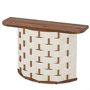 Tribesigns Half Moon Console Table for Entryway, 47-Inch Vintage Semi Circle Sofa Table with Woven Leather Base, Modern Accent Table for Living Room, Hallway, Foyer, Entrance