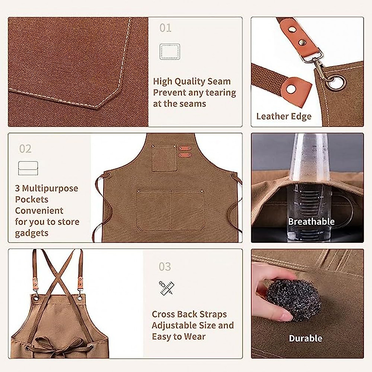 Cotton Canvas Apron Cross Back Apron with Pockets for Women and Men,Kitchen Cooking Baking Bib Apron Chef Apron (Blue)