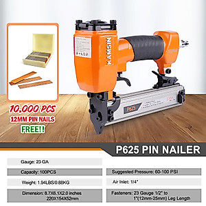 P625 23 Gauge Pneumatic Micro Pin Nailer 3/8-Inch to 1-Inch Length Air Power Headless Pinner Kit with 10,000 Pins Pin Nail Gun Pins Gun Brad Nailer Gun Finish Nailer Gun