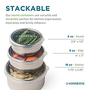 U-Konserve Stainless Steel Nesting Trio Food Containers with Silicone Lids, Leak Proof & Dishwasher Safe (Set of 3: 5/9/16 oz)