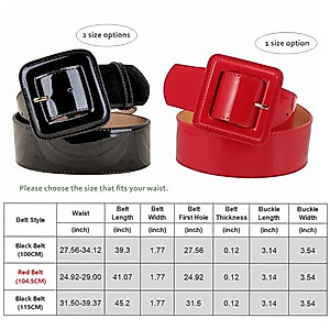 GALPADA Genuine Leather Belt Retro Wide Patent Leather Belt Square Buckle Grommet Cinch Corset Waistband Wide High Waist Belt for Women Jeans Dress Black
