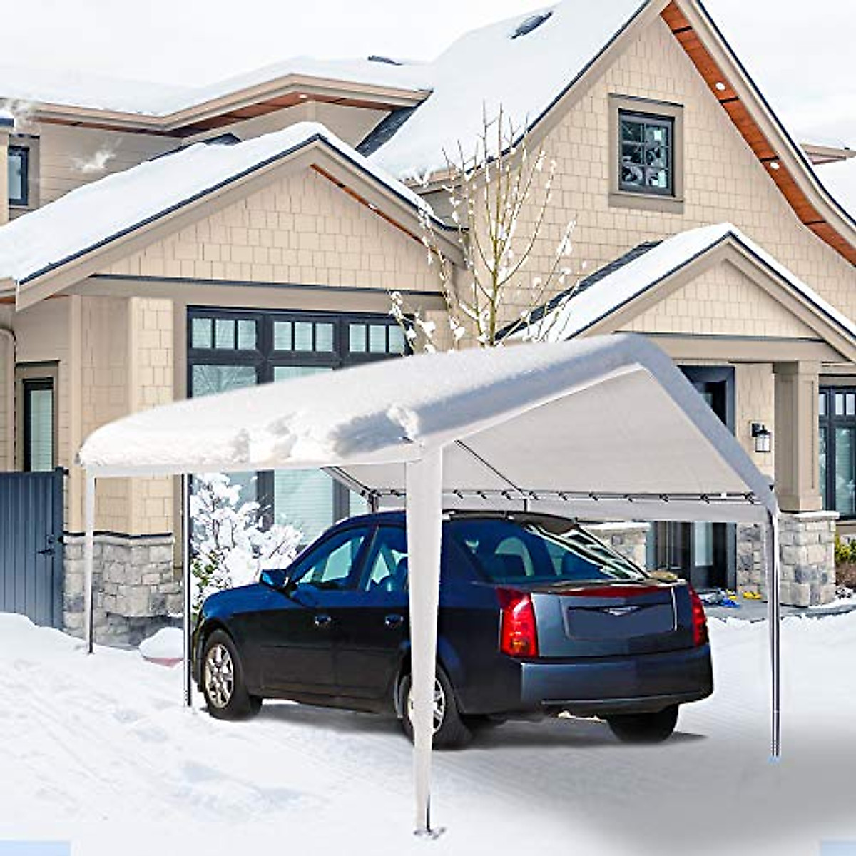 Abba Patio VDLGP1020W 10 x 20 Feet Outdoor Carport Canopy 6 Steel Legs, White