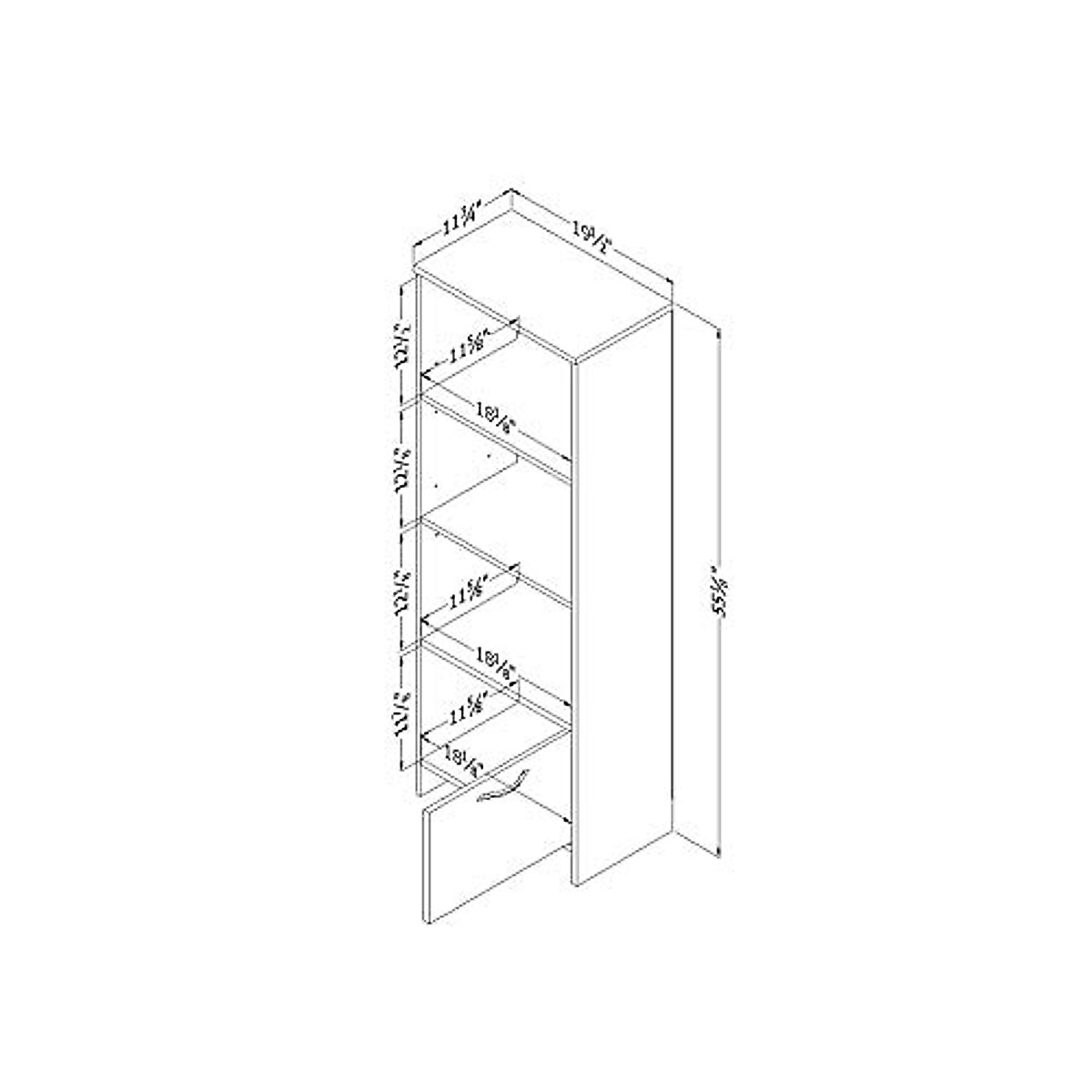 South Shore Narrow 3-Shelf Storage Bookcase with Door, Black, Pure