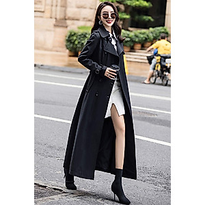 ebossy Women's Double Breasted Duster Trench Coat Slim Full Length Maxi Long Overcoat (X-Small, Black)