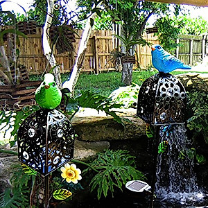 Solar Garden/Patio Lamps, Garden Decor, Bright LEDs, Beautiful Painted Metal Artwork, Solar Powered Rechargeable Battery, Solar Lamp Lights for Walkway Path, Lawn, Patio, Garden (Blue & Green)