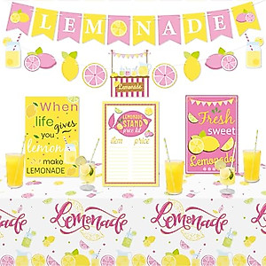 Lemonade Stand Decorations - Lemonade Banner, Lemonade Stand Sign, Lemon Straw for Kids Summer Bridal Shower Birthday Party Lemonade Stand Supplies
