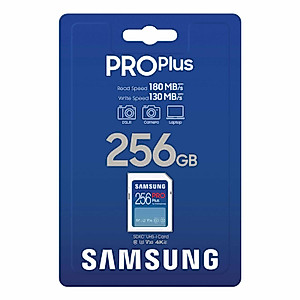 SAMSUNG PRO Plus Full Size 256GB SDXC Memory Card, Up to 180 MB/s, Full HD & 4K UHD, UHS-I, C10, U3, V30 for DSLR, Mirrorless Cameras, PCs, MB-SD256S/AM, 2023