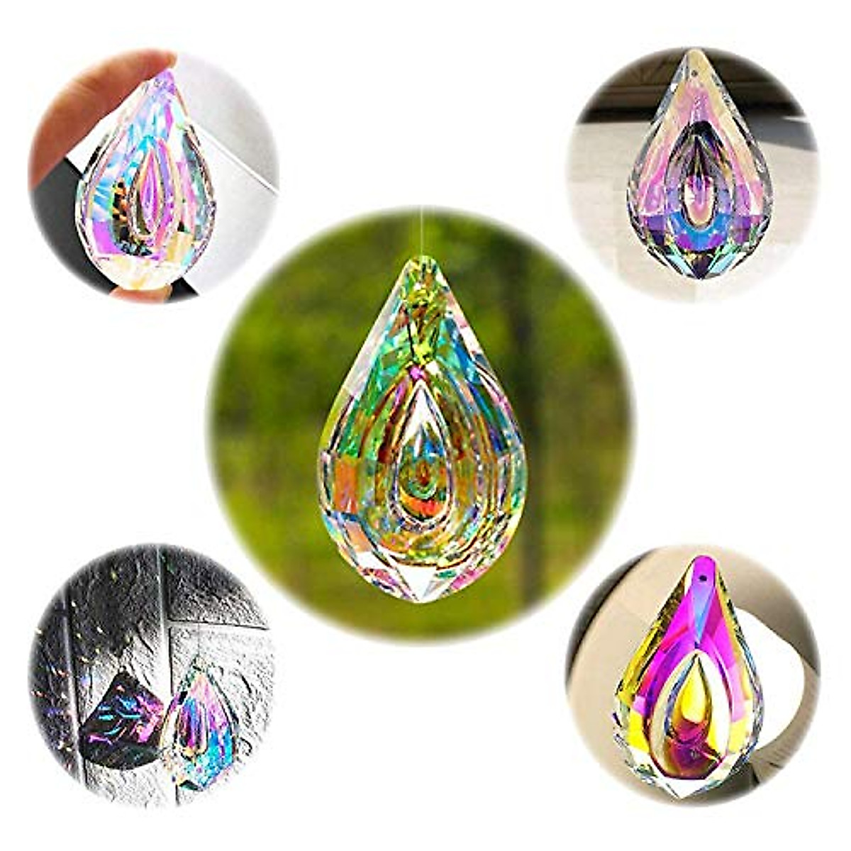 HDCRYSTALGIFTS Suncatcher Crystal 50mm AB Loquat Shape Chandelier Parts Drops Prisms Hanging Pendants 50mm,Pack of 12
