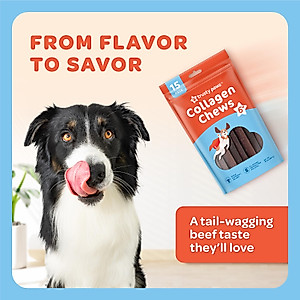 Trusty Paws Beef Collagen Sticks for Dogs - One Ingredient Collagen Chews - USA Beef Collagen Dog Chews Long Lasting - 10oz Bag, 15 Collagen Chew Sticks for Dogs