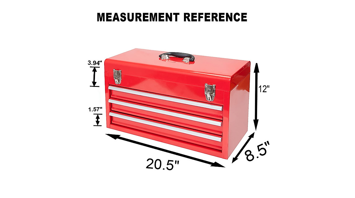 Big Red Torin 20-Inch Steel Tool Box - Portable 3-Drawer Storage
