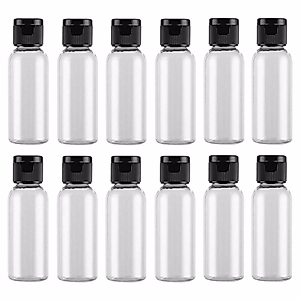 30ml 1 oz Plastic Pour Bottle with Flip Cap Empty Travel Sample Containers Jar for Emollient Water Shower Gel Emulsion - Pack of 12(Clear)
