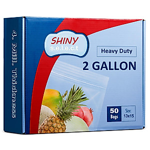 [ Pack of 50 ] Heavy Duty Big 2 Gallon Size Clear Zipper Food Storage Bags, 4 Mill Super Thick Strong Plastic Resealable Top, Airtight, Waterproof, Freezer, Food Storage, Organization (13"x15")