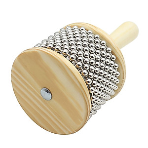 Mowind Wooden Cabasa Hand Shaker Percussion Instrument with Metal Beads for Classroom Band 3.4" Size