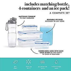 Fit & Fresh Kate Insulated Lunch Bag with Side Pouch & Carry Handles, Complete Lunch Kit Includes Matching Tumbler, 4 Containers & Ice Pack, Black