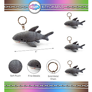 Puzzled Shark Plush Keychain Stuffed Animal Toy - Soft Fur Ocean Life Animal Grey Shark Charm Keyring, Cute Decorative Plush Toy Accessory Fun Buddy For Kids Bag, Purse, Backpack, Handbag - 4 Inches
