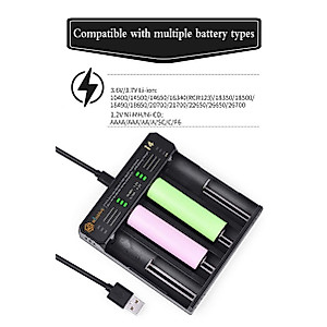 WISSBLUE 18650 Battery Charger 4port, 3.7v/1.2v 2A Fast Charger for 26650 18650 18490 18350 17670 17500 16340 14500 Li-Ion Batteries, RCR123A, Ni-MH Ni-Cd A AA AAA