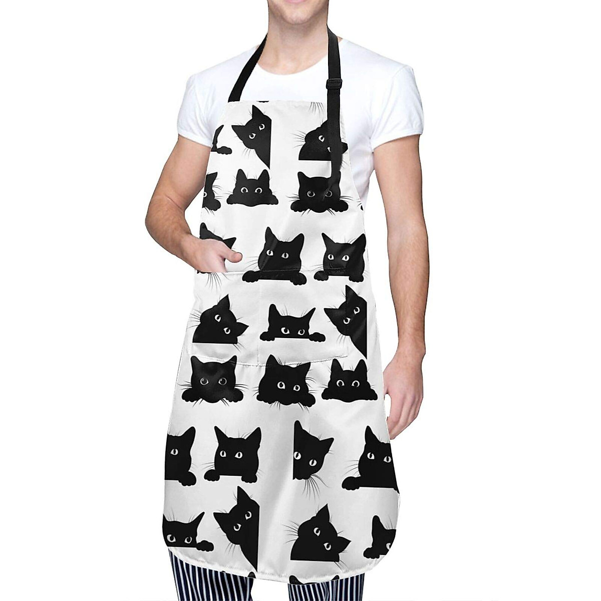 Black Cats Kitchen Aprons For Women Men Plus Size With 2 Pockets Waterproof Adjustable Neck Strap For Thanksgiving,Christmas,Cooking,Baking & Painting