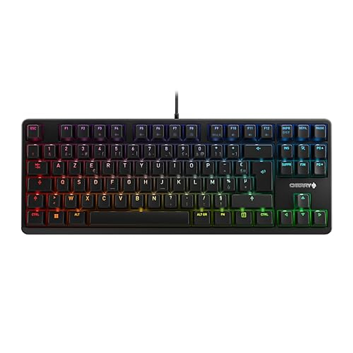 CHERRY G80-3000N RGB TKL, French layout, AZERTY keyboard, wired keyboard, mechanical gaming keyboard, MX SILENT RED SWITCHES, black