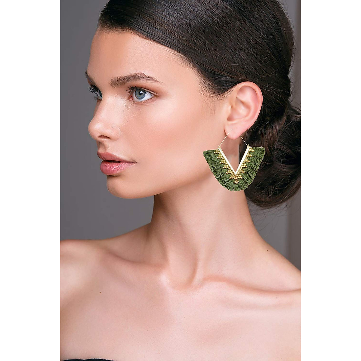 Statement Tassel Earrings, Delicate Bohemian V Shap Tassel Hoop Earring Elegant Fringe Drop Dangle Earrings for Women