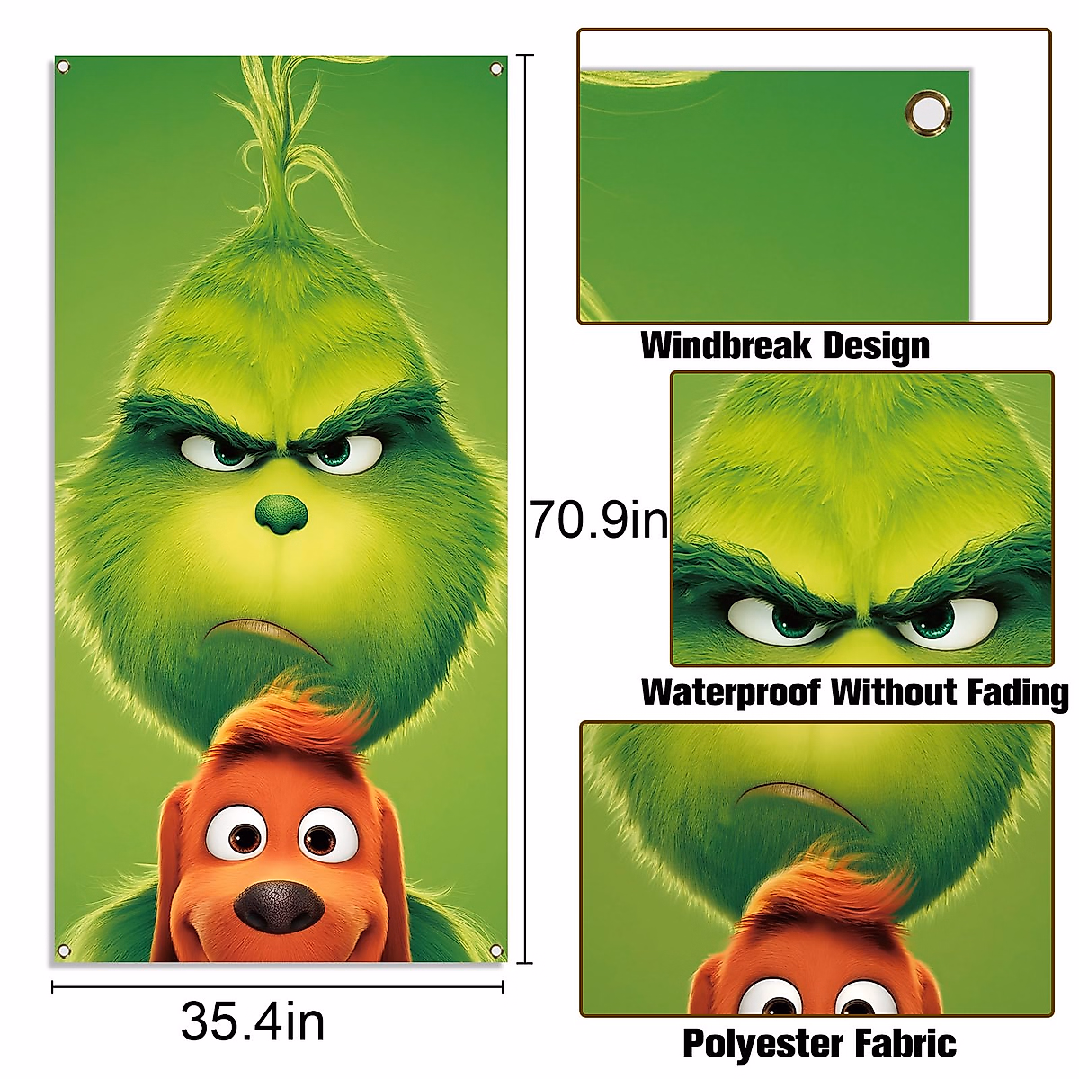 Nepnuser Grinchmas Door Cover Christmas Green Elf Decoration Winter Holiday Party Backdrop Door Hanging Banner