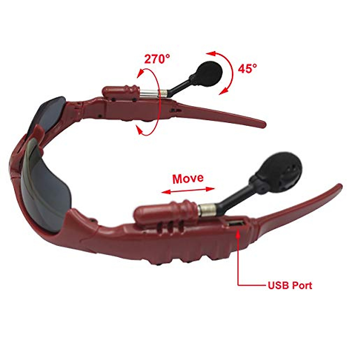 Wireless Bluetooth Sunglasses Anti-ray Stereo 4.1 Music Bluetooth Headphones for Men Support Both Headset and Hands-Free for All Kinds of Cell Phones (Red-Gray)