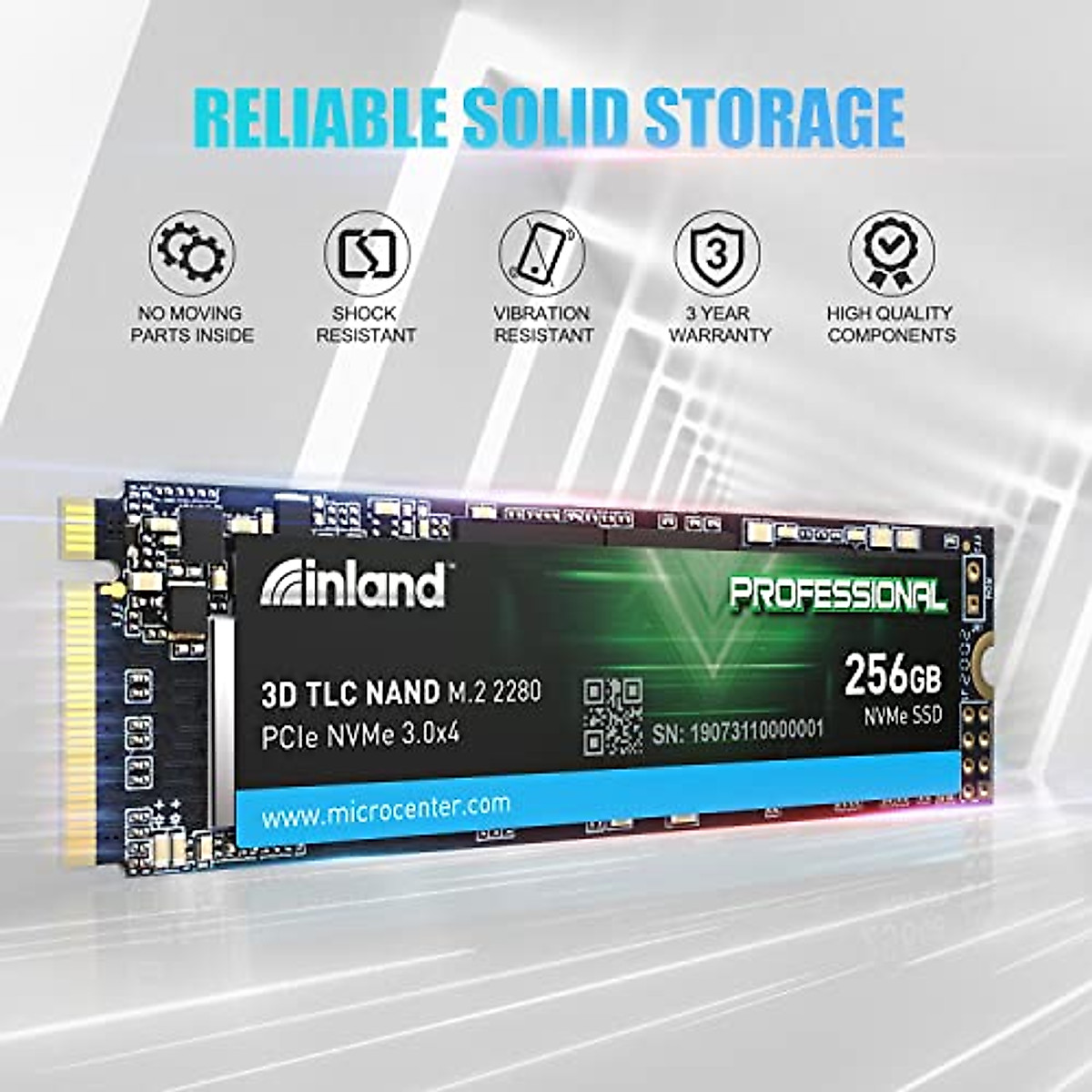 Inland Professional 256GB NVMe SSD M.2 2280 PCIe Gen 3.0x4 3D TLC NAND Internal Solid State Drive, PCIe Express 3.1 and NVMe 1.3 Compatible (256GB)