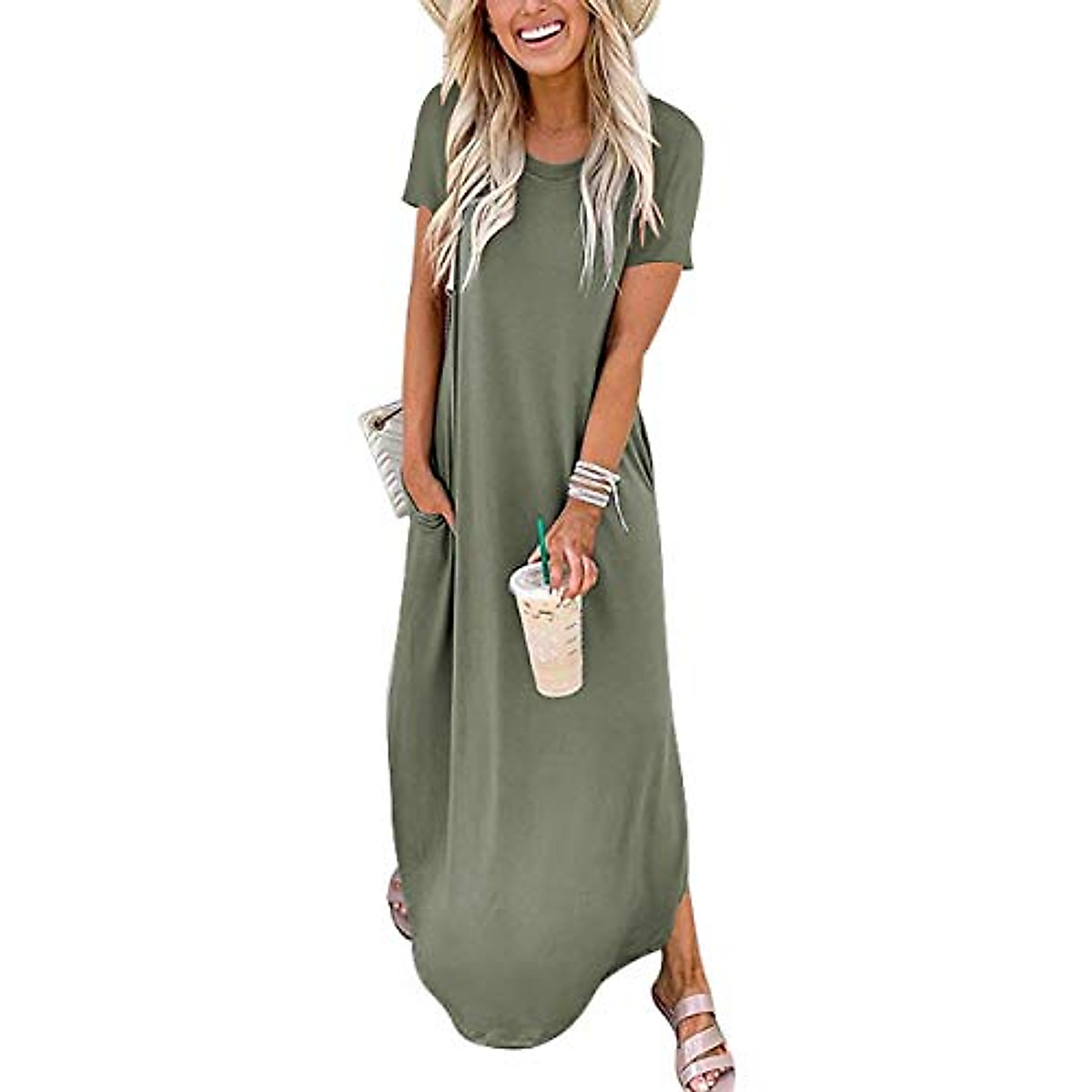 ANRABESS Women's Summer Maxi Dress Casual Loose T-Shirt Dress s Long Dress Short Sleeve Split A222-ganlanlv-M