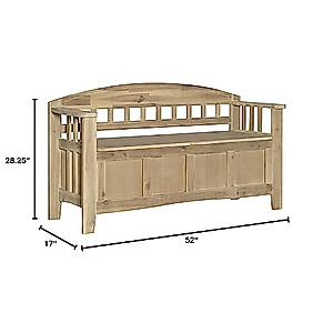 Linon Natural Washed Storage Frankie Bench, Seat Height of 18"