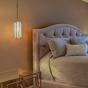 Optimant Lighting Gold Pendant Lighting, Modern Tiffany Glass Cylinder Hanging Light Fixture for Kitchen Island, Hallway, Foyer, Bedroom and Dining Room